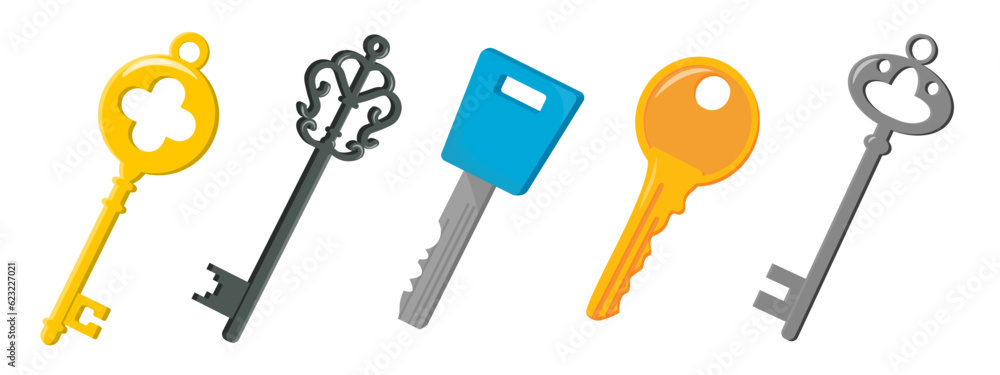 Set of beautiful colored keys in cartoon style. Vector illustration of ...