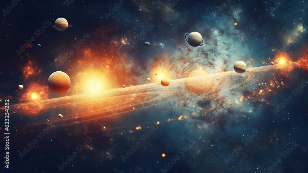 Sun and the planets of our Solar system on starry space background ...