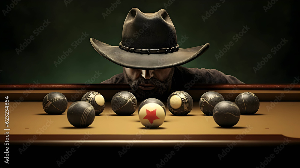 Cartoon image of a Billiards Nine Ball with a face and cowboy hat ...