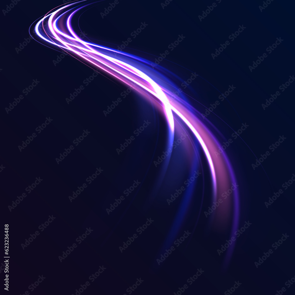 Vetor de Cyberpunk light trails in motion or light slow shutter effect ...