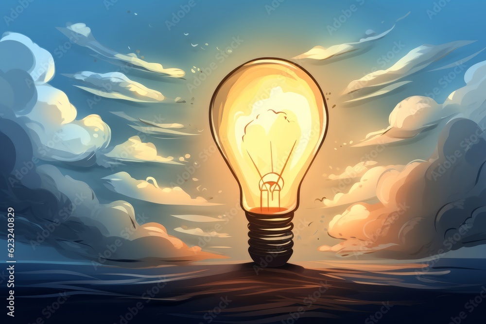 Cartoon Light Bulb with Wind of Inspiration. AI generated Stock ...