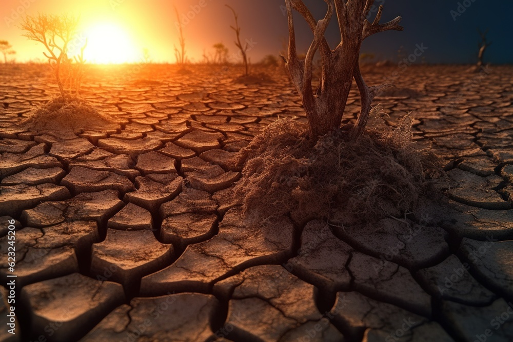 Evaporation of water from hot weather. Dry land. Global warming of the ...