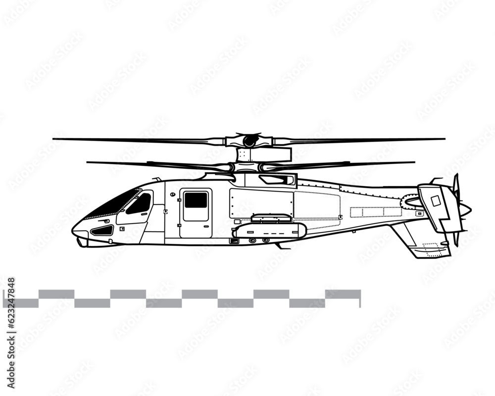 Sikorsky S-97 Raider. Vector drawing of high-speed reconnaissance and ...