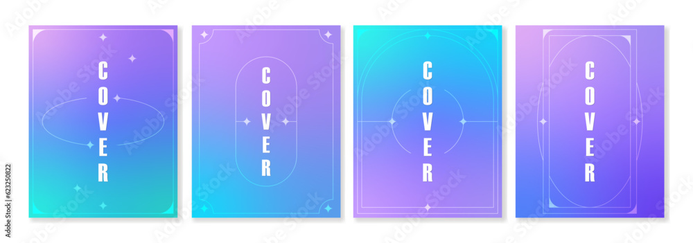 Set of 4 cover templates with pastel gradient backgrounds and line ...