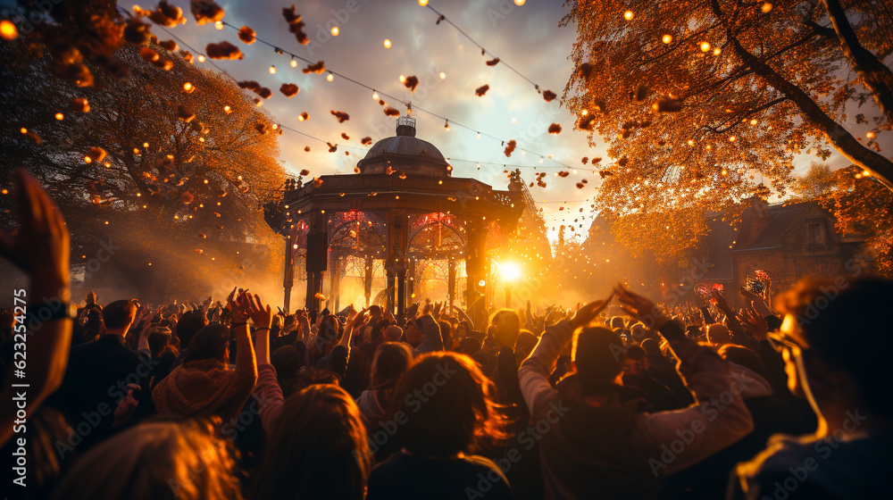 Large Crowd enjoying a Festival at Sunset, Generative AI Stock Photo ...