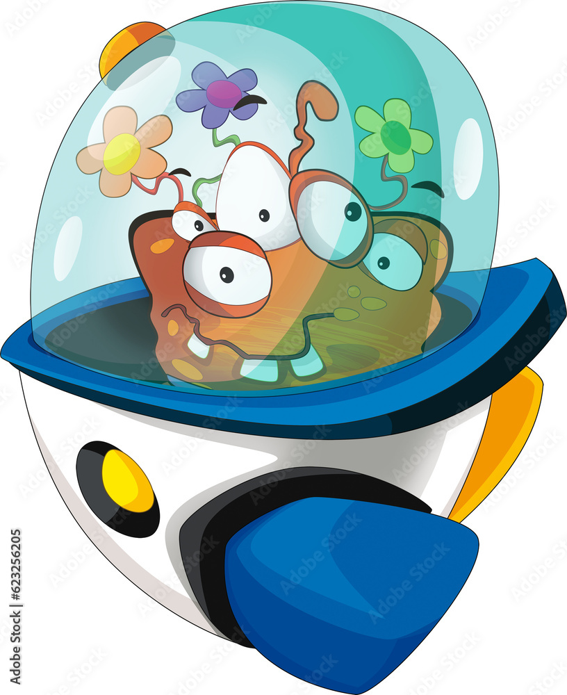 Cartoon alien creature on a ufo space ship or star ship transportation ...