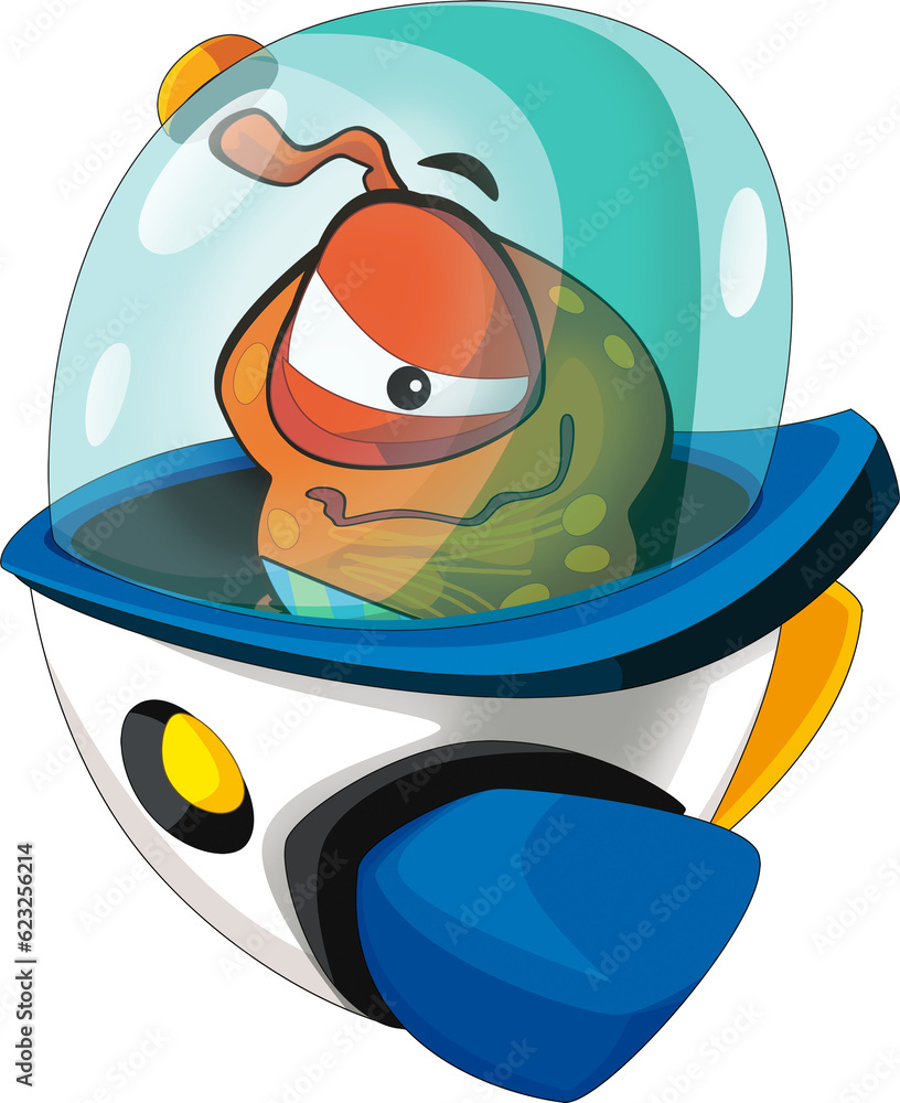 Cartoon alien creature on a ufo space ship or star ship transportation ...