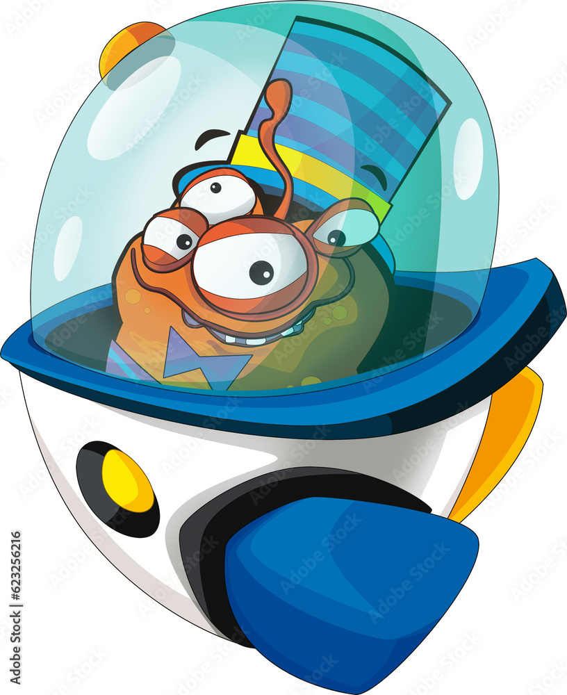 Cartoon alien creature on a ufo space ship or star ship transportation ...