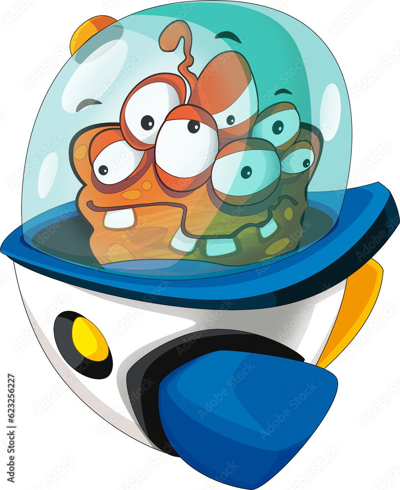 Cartoon alien creature on a ufo space ship or star ship transportation ...