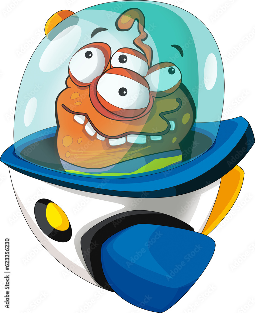 Cartoon alien creature on a ufo space ship or star ship transportation ...