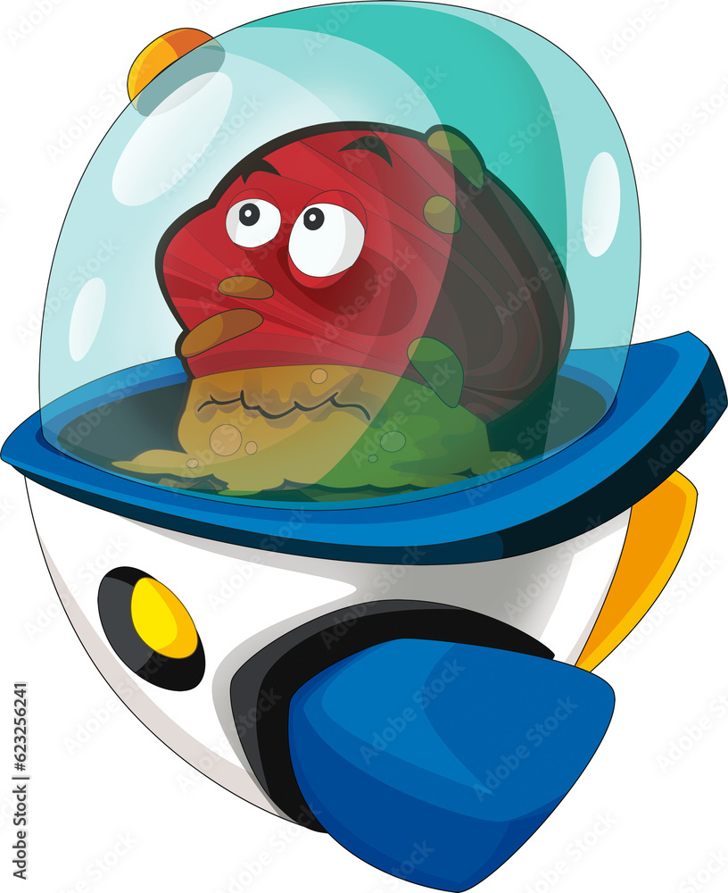 Cartoon alien creature on a ufo space ship or star ship transportation ...
