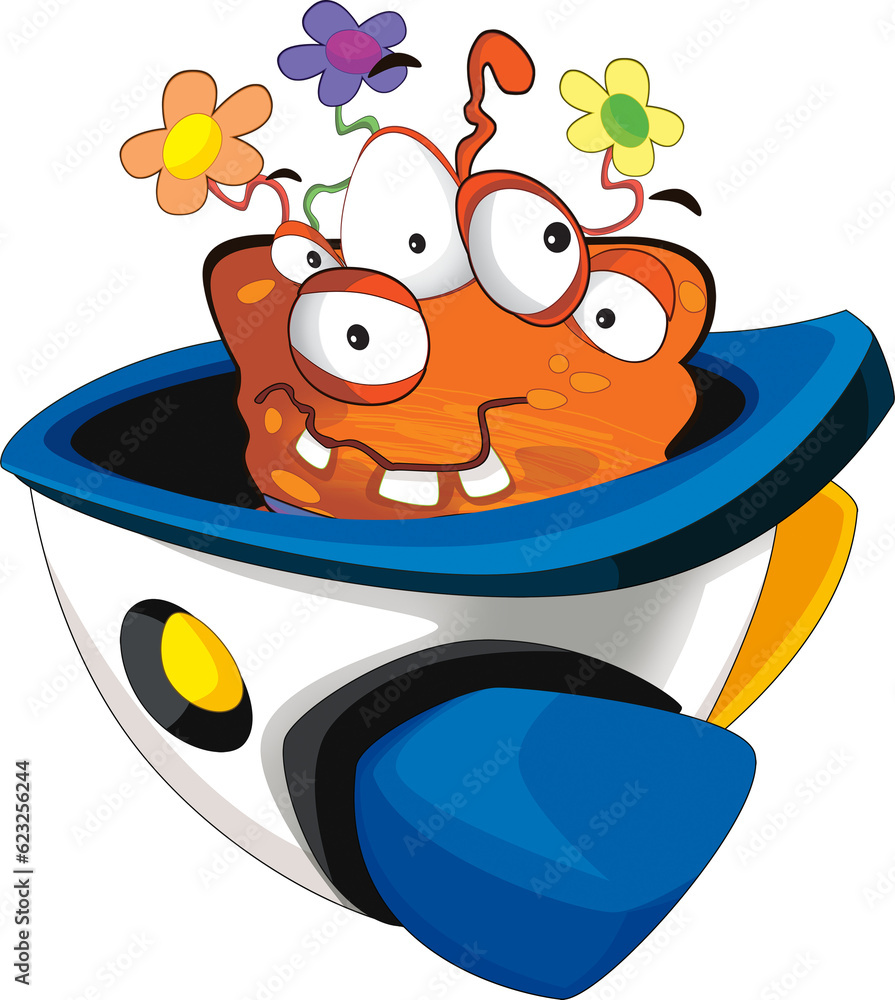 Cartoon alien creature on a ufo space ship or star ship transportation ...