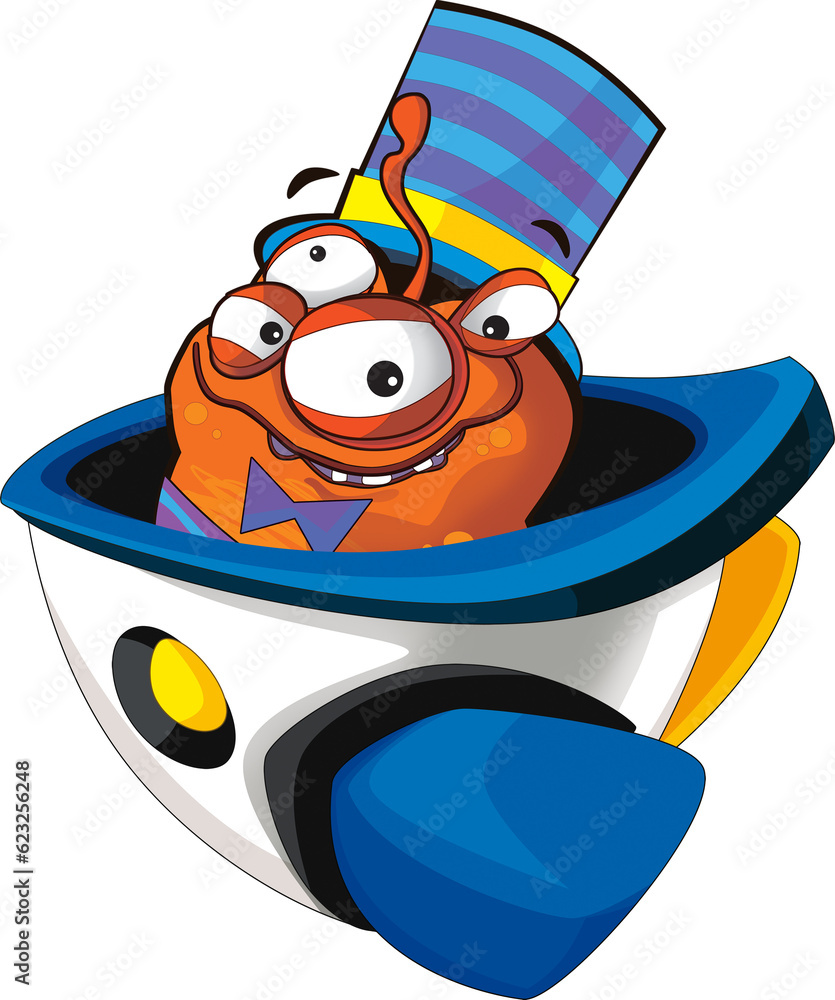 Cartoon alien creature on a ufo space ship or star ship transportation ...