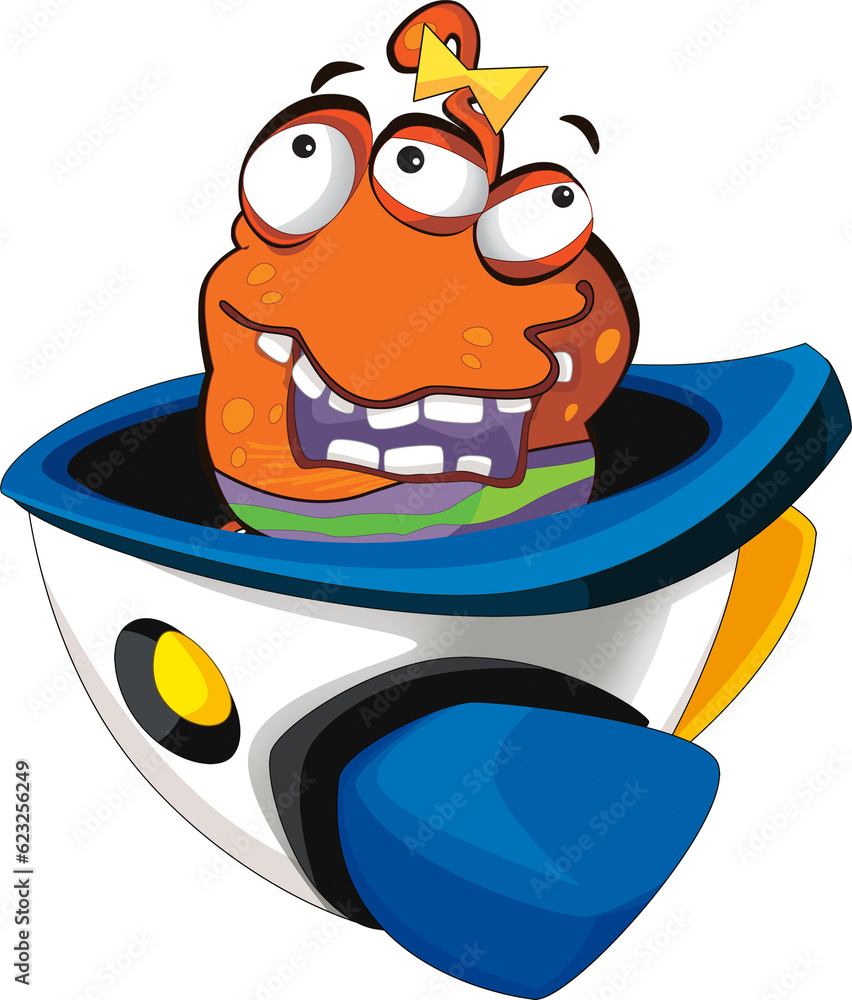 Cartoon alien creature on a ufo space ship or star ship transportation ...