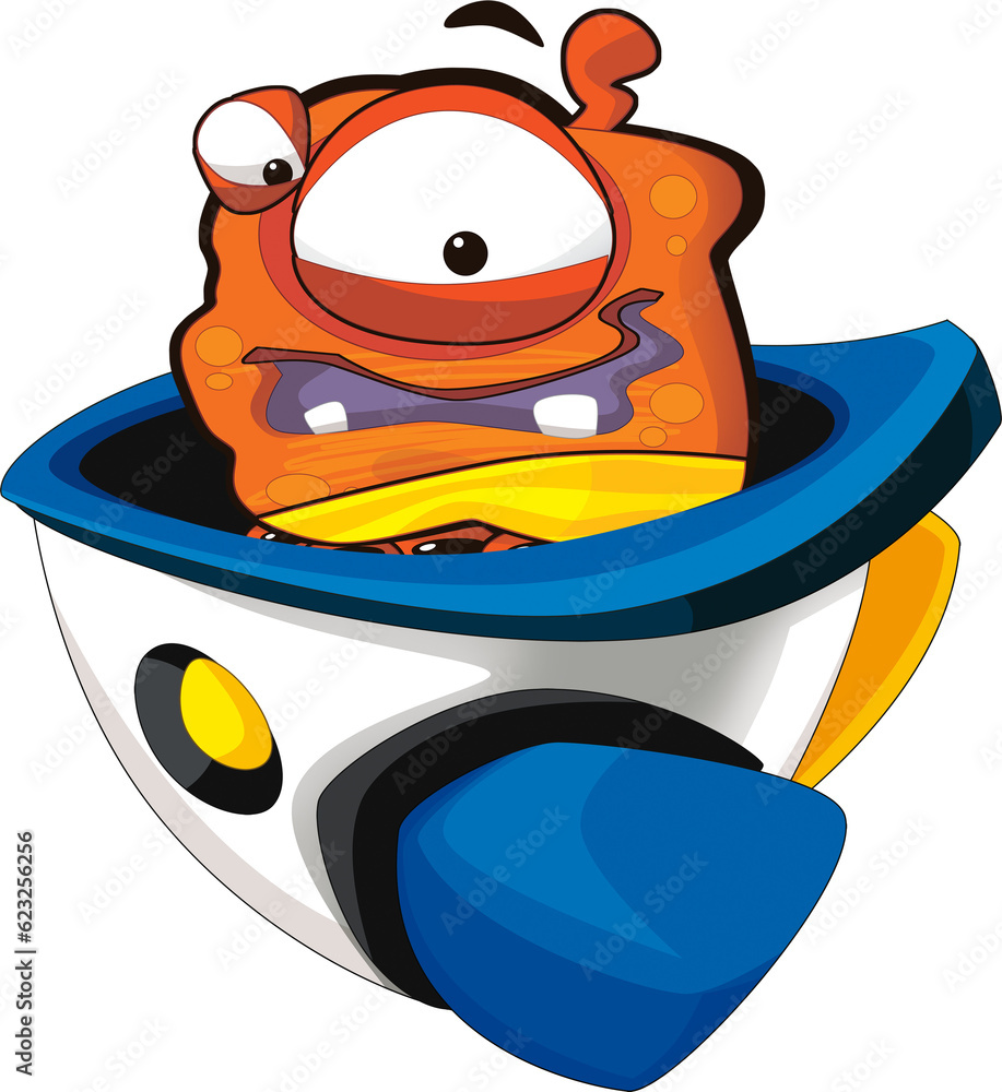 Cartoon alien creature on a ufo space ship or star ship transportation ...