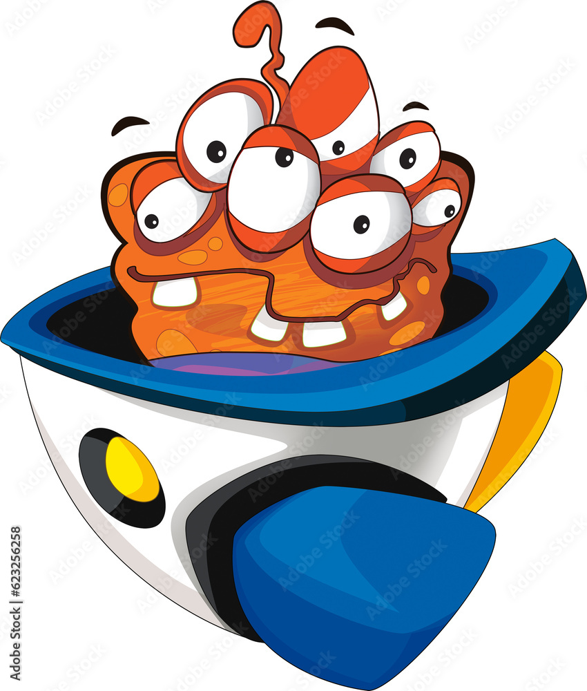 Cartoon alien creature on a ufo space ship or star ship transportation ...