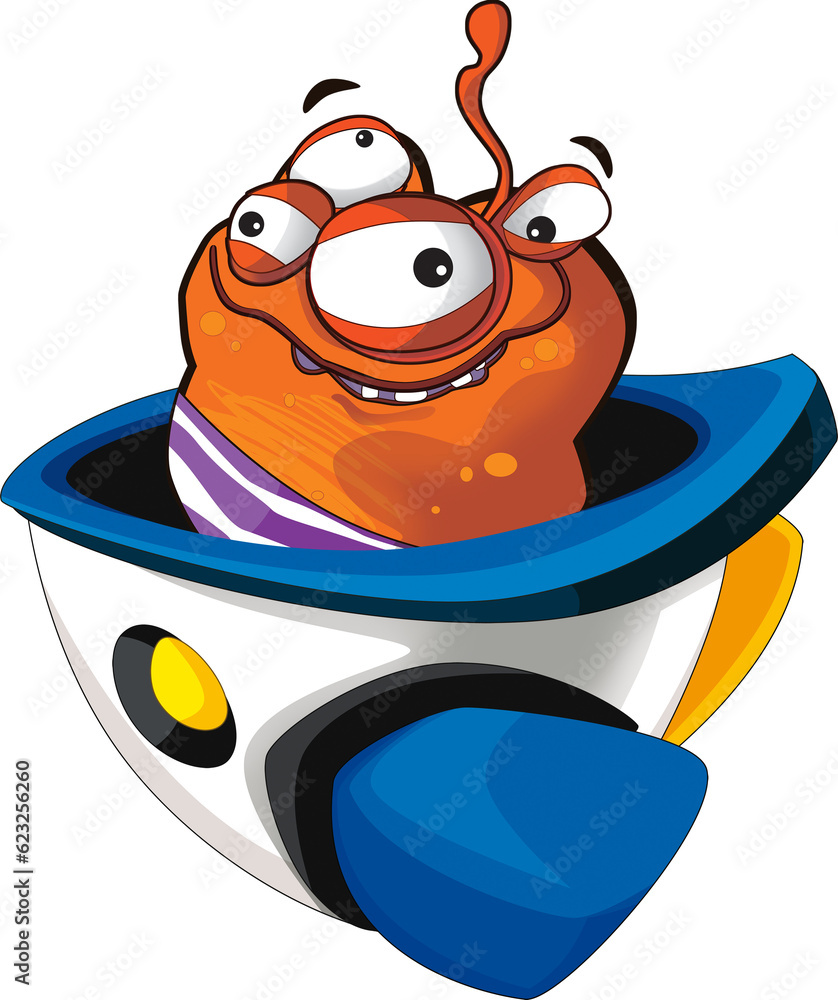 Cartoon alien creature on a ufo space ship or star ship transportation ...