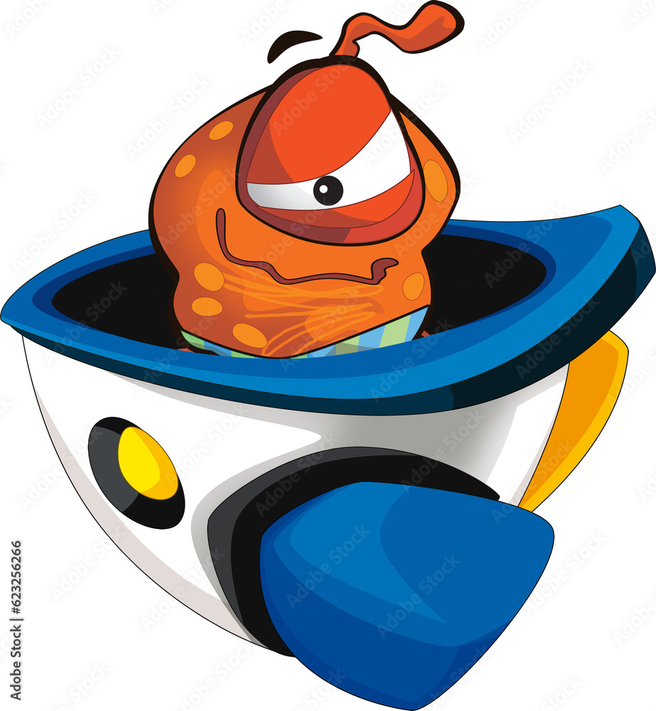 Cartoon alien creature on a ufo space ship or star ship transportation ...