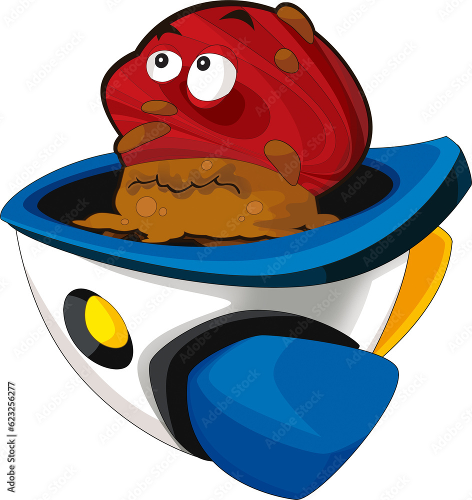 Cartoon alien creature on a ufo space ship or star ship transportation ...