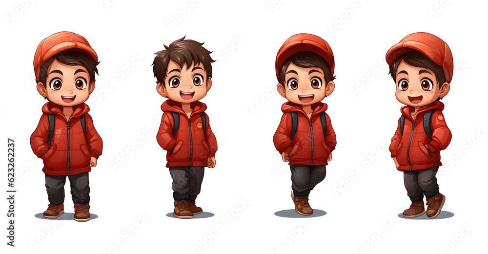 boy character Various poses and expressions Boy 7 years old Black pants ...
