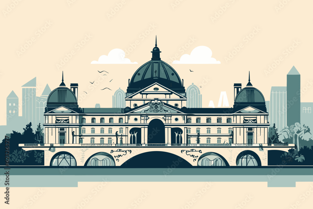 Doodle inspired Musee dOrsay, cartoon sticker, sketch, vector ...