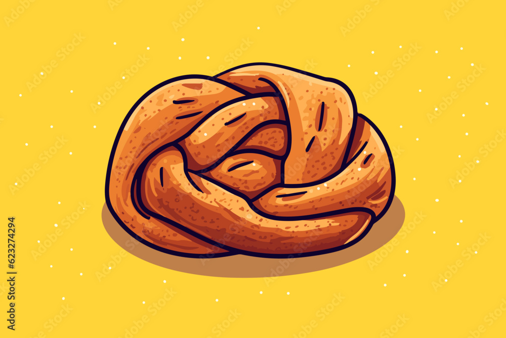Doodle inspired Round raisin challah, cartoon sticker, sketch, vector ...