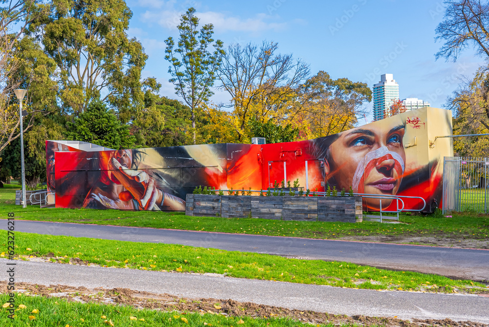 Detail of a mural in the city of Melbourne, Australia, celebrating ...