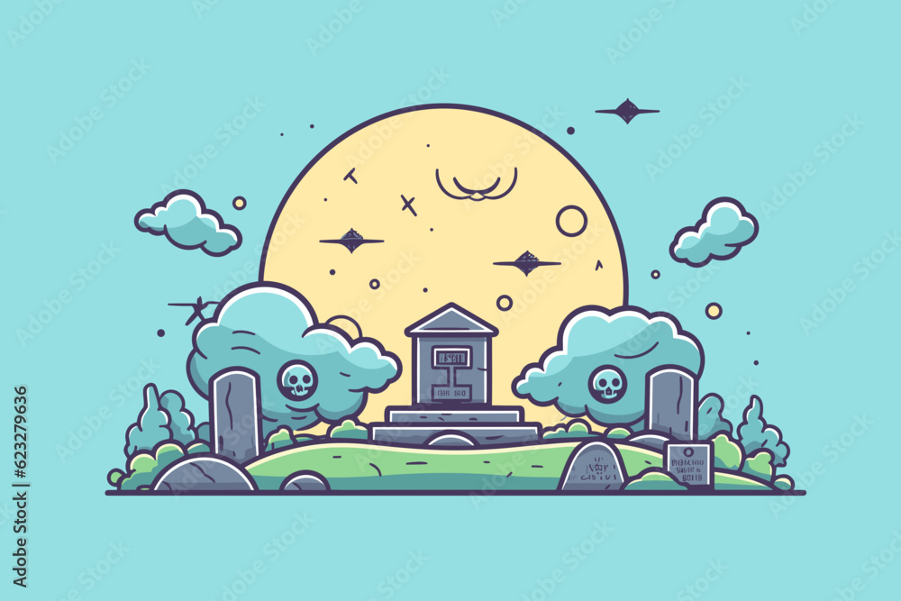 Doodle inspired Graveyard shift sign, cartoon sticker, sketch, vector ...