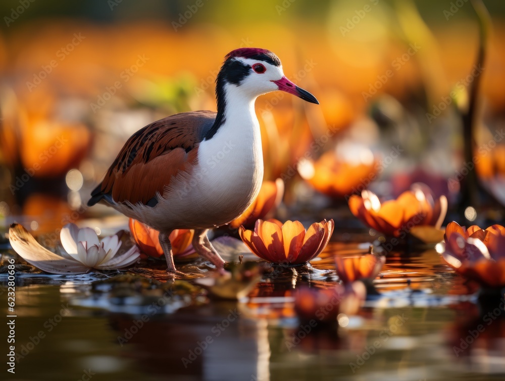 African jacana, Actophilornis africana, colorful african wader with ...