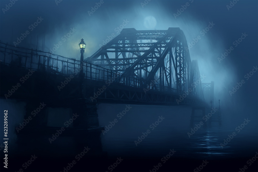 Generative AI. anime style horror background, foggy old bridge Stock ...
