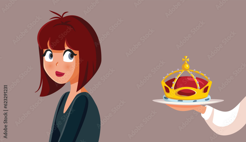 Pretty Young Woman Receiving a Princess Crown Vector Cartoon ...