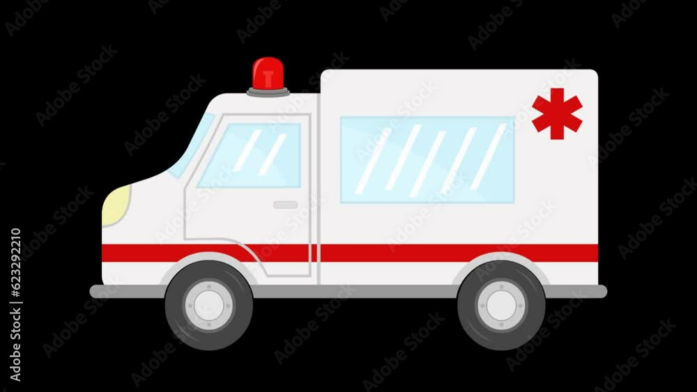 video animation of ambulance van cartoon, with its wheels and emergency ...