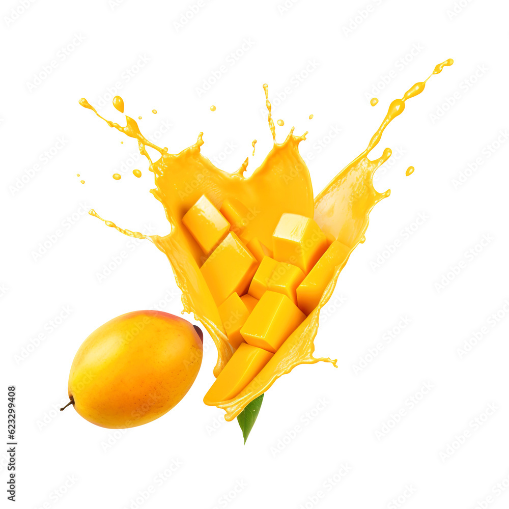 mango with dynamic mango lasse juice splash on transparent background ...