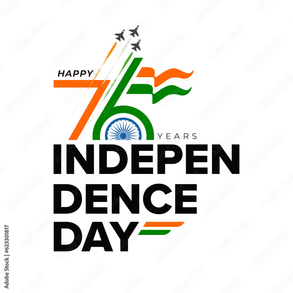 76 Years Happy Indian Independence Day Celebration Typographic Design ...
