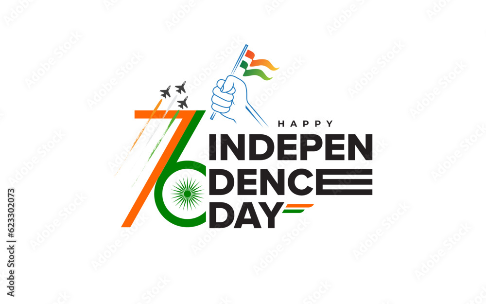 76 Years Happy Indian Independence Day Celebration Typographic Design ...