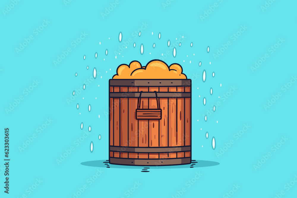 Doodle inspired Rainwater barrel, cartoon sticker, sketch, vector ...