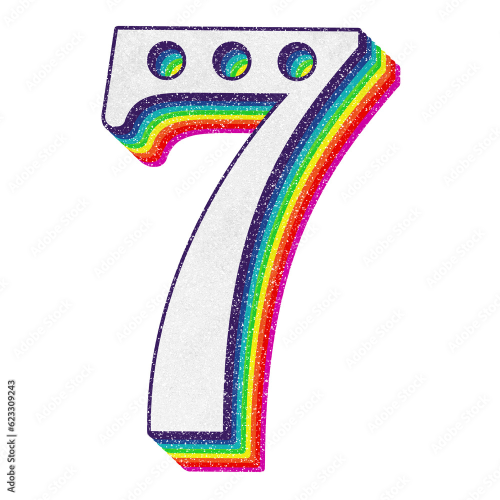 Rainbow glitter pop number 7 isolated on transparent background. This ...