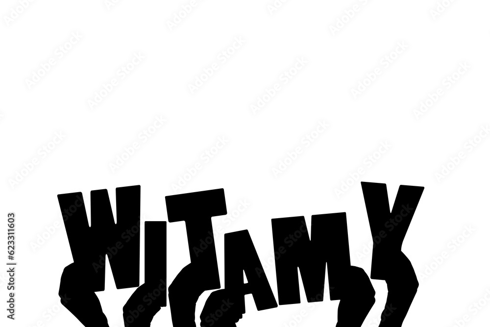 Digital png illustration of hands with witamy text on transparent ...