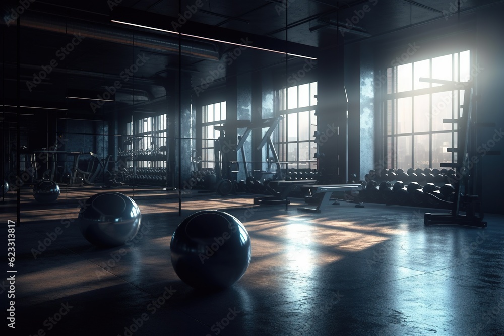 Equipment And Machines At The Modern Gym Room Fitness Center. interior ...