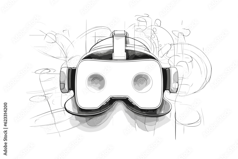 Doodle inspired VR interface, cartoon sticker, sketch, vector ...