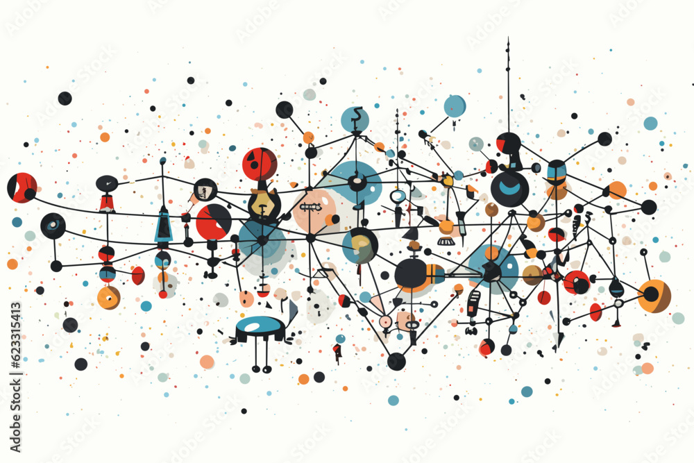 Doodle inspired Network, cartoon sticker, sketch, vector, Illustration ...