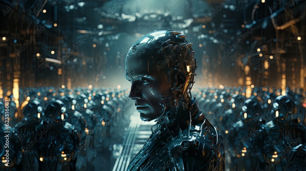 Android robot with human features stands as leader against the ...