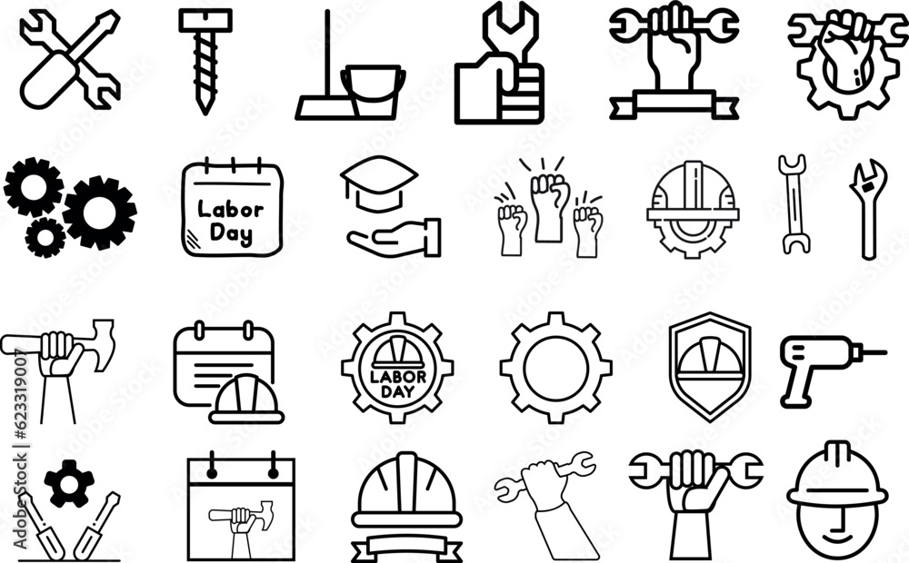 25 Labor Day Icons . the set of flat design icons related to Labor Day ...