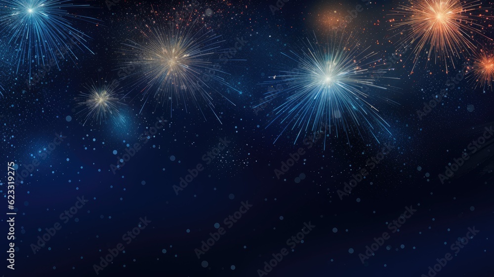 Fireworks in night sky, explosion. Web banner with copy space ...