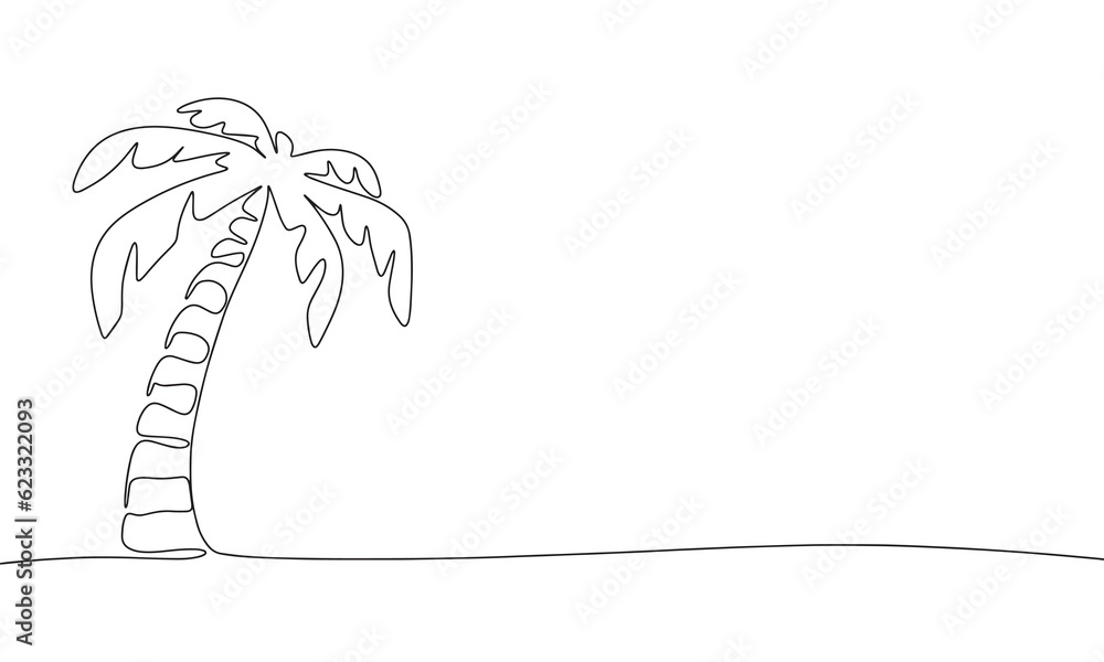 One line continuous palm tree. Concept minimal travel banner. Line art ...