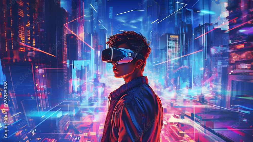 VR technology digital cyber world technology, virtual reality glasses ...