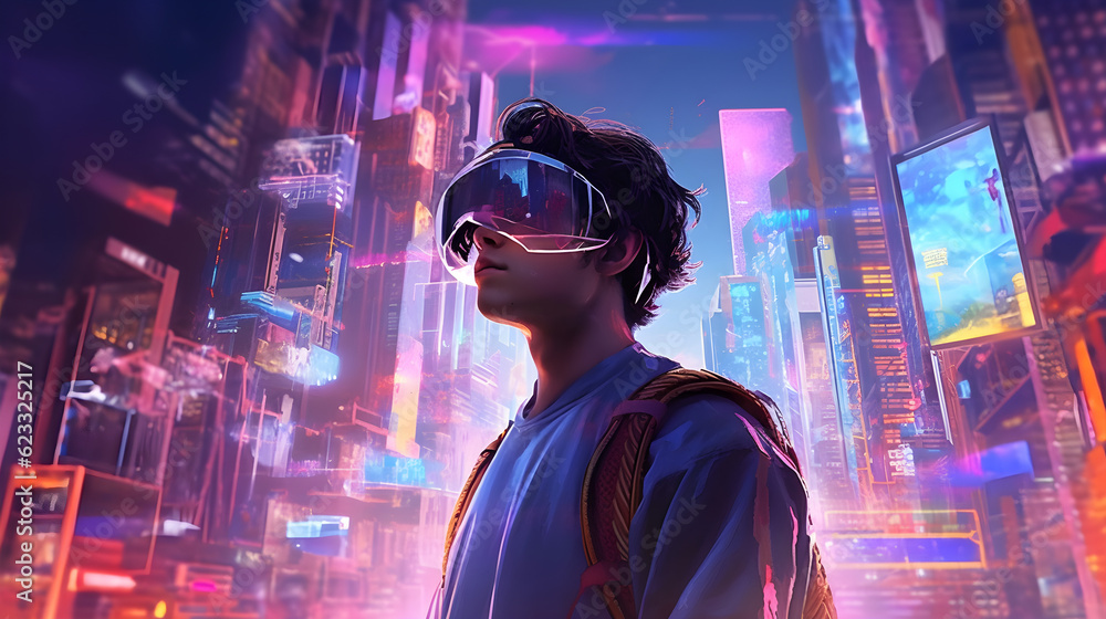 VR technology digital cyber world technology, virtual reality glasses ...