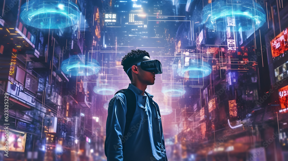 VR technology digital cyber world technology, virtual reality glasses ...