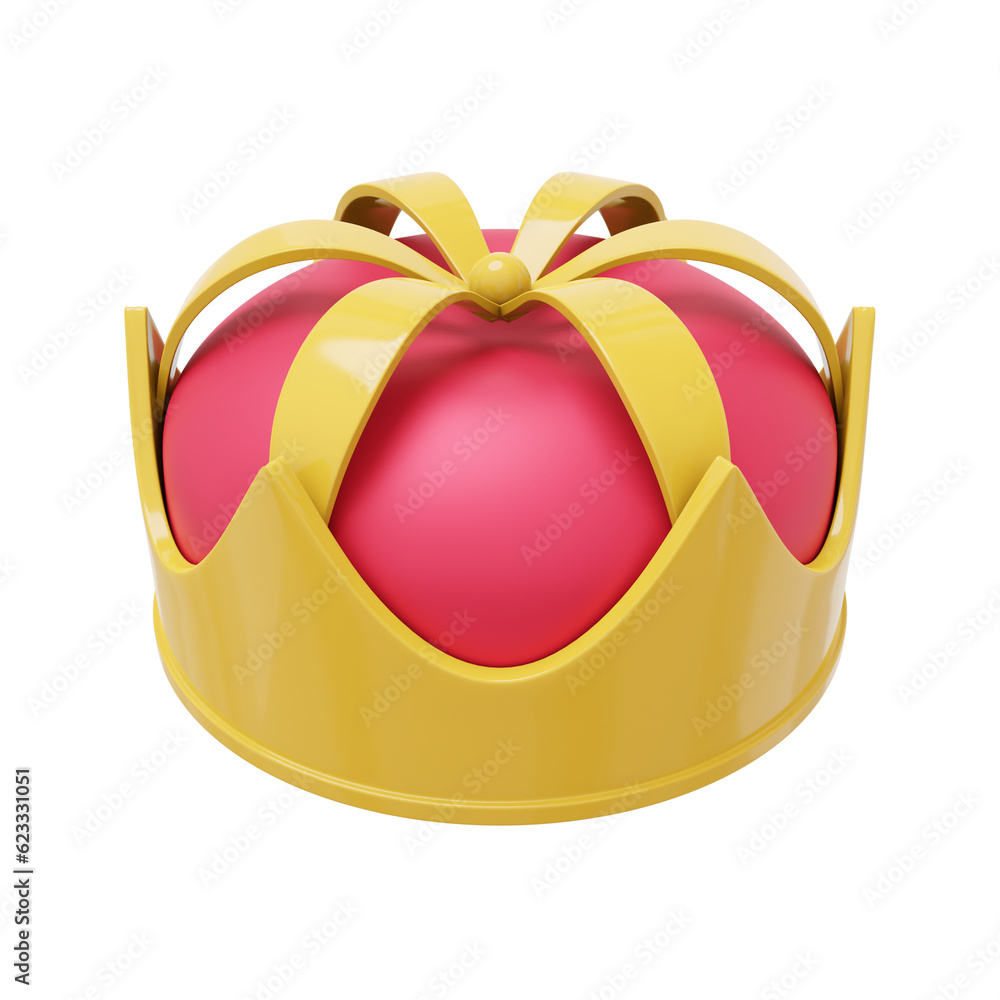 Royal crown with red cap, symbol of power, top view. 3d rendering. PNG ...