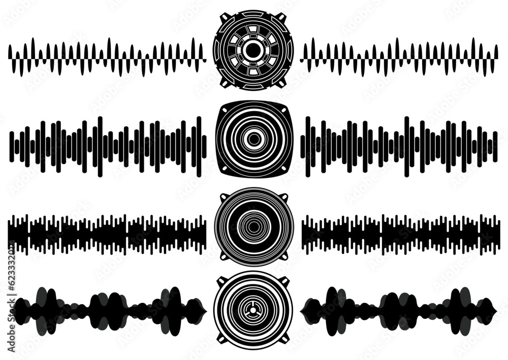 set bass speaker audio wave icon. Subwoofer car speaker symbol design ...